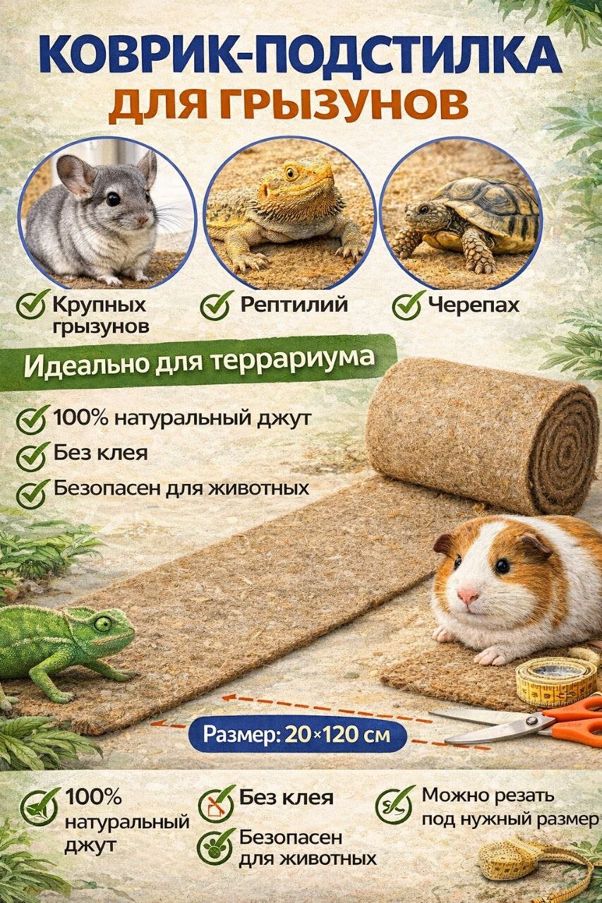 Лежанка для кролика, подстилка джутовая, джутовый коврик для грызунов