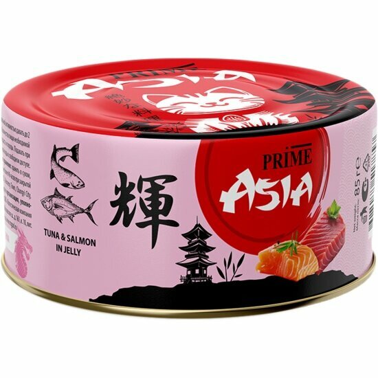 Влажный корм для кошек Prime Asia Тунец с лососем в желе 12шт.*85 г