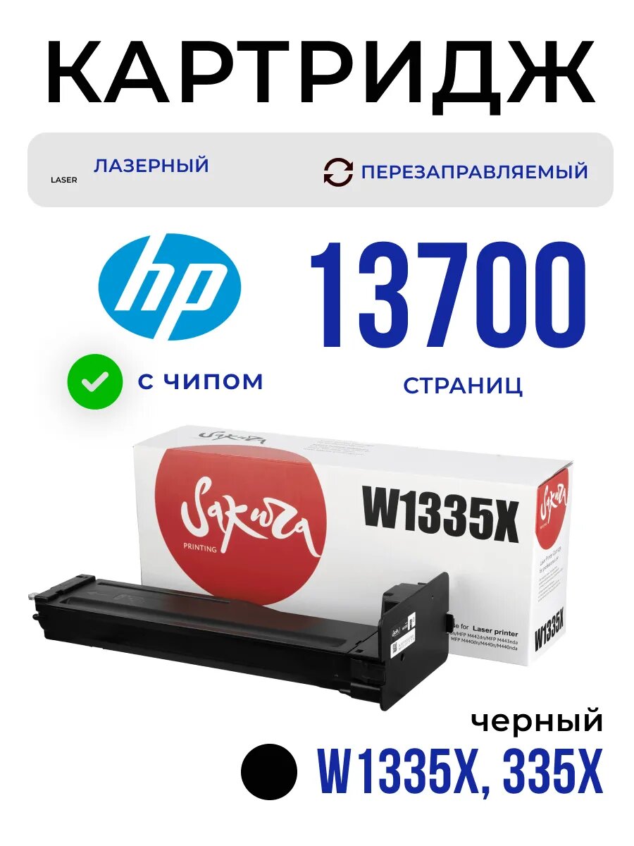 Картридж лазерный с чипом Sakura W133X для HP с ресурсом 13700 стр.