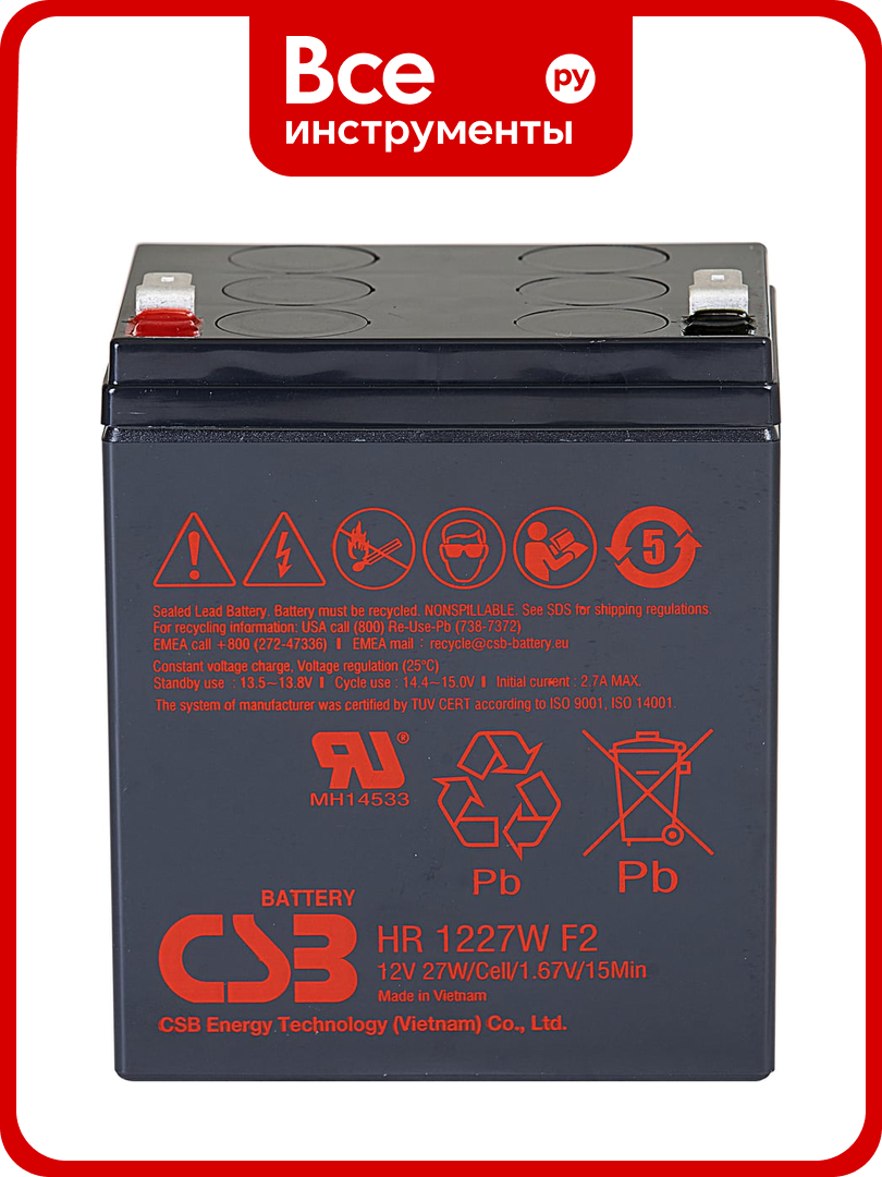 Аккумулятор для ИБП CSB HR1227W F2 УТ-00000115, 5 л, пластиковая прямая полярность технология