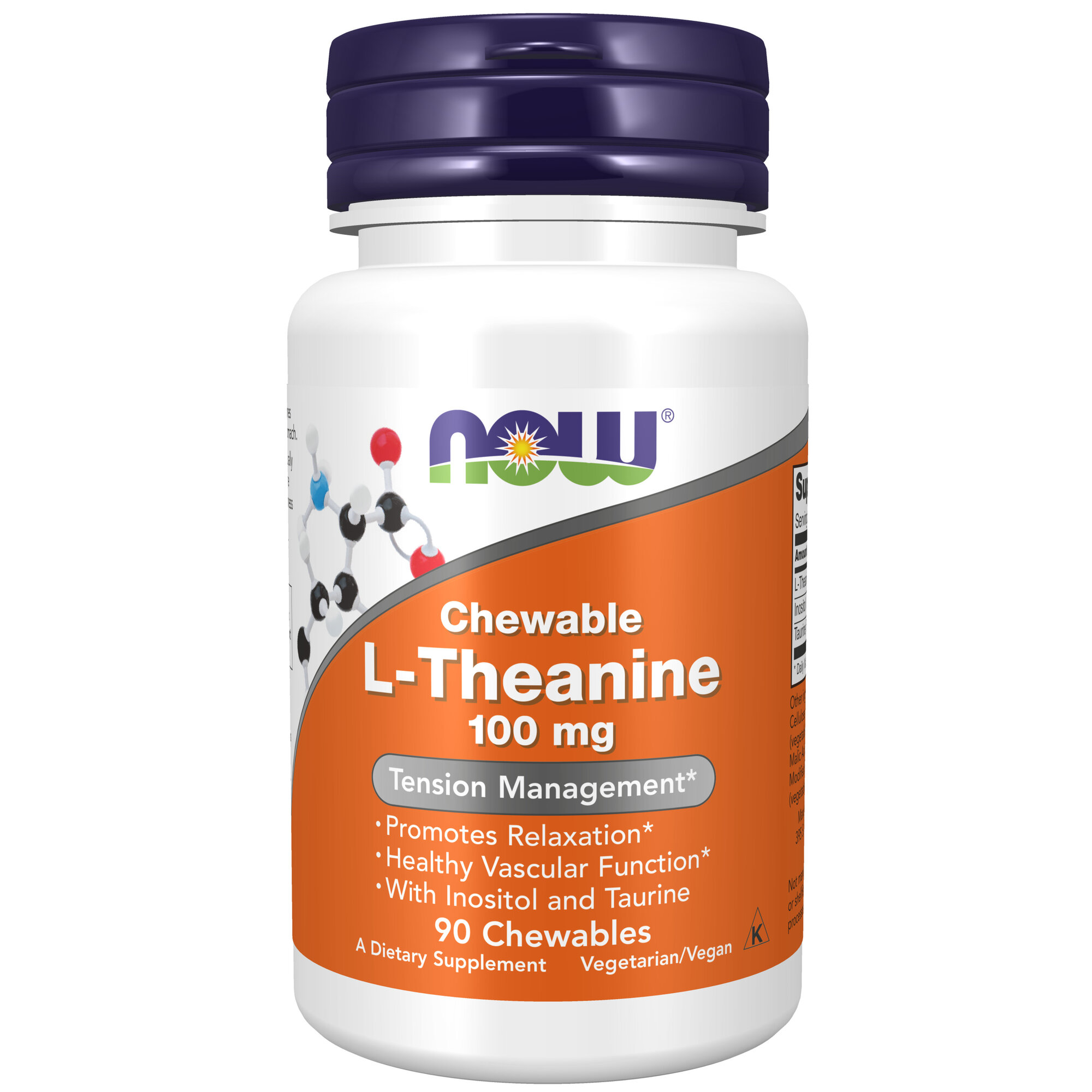Аминокислота NOW L-Teanine + Таурин, Инозитол + антиоксиданты, антистресс, 100 mg, 90 штук