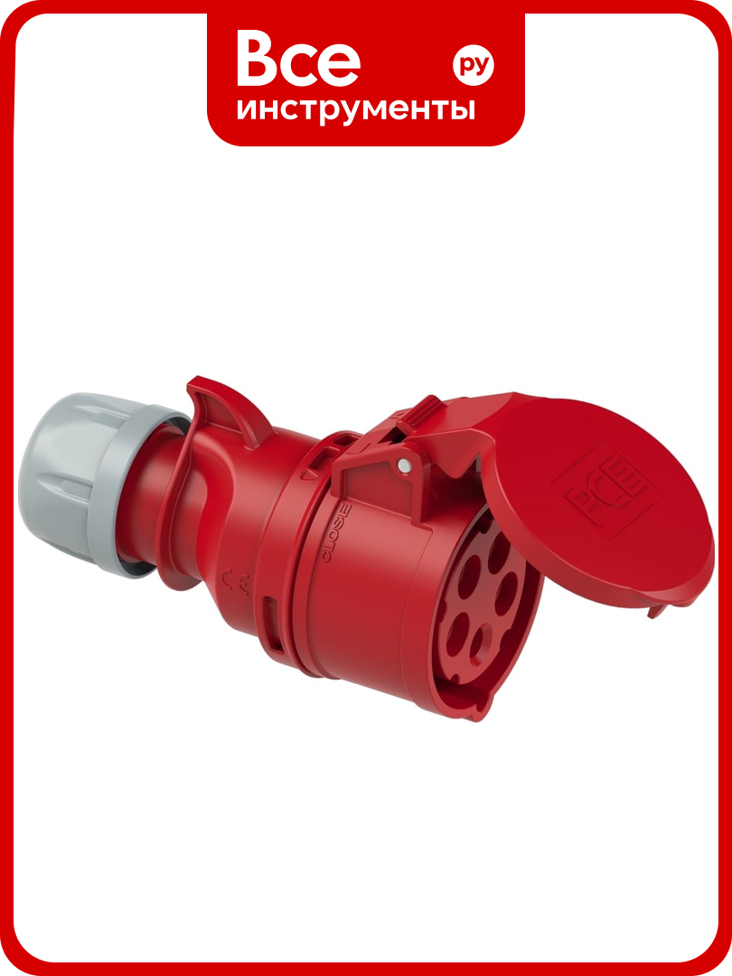 Кабельная розетка PCE 16А 400V 3P+N+E IP44 215-6, из полиамида, красная