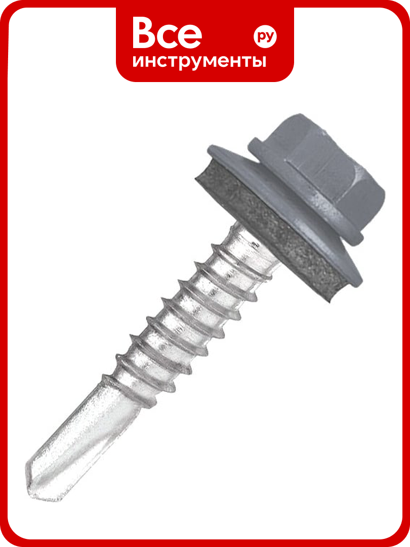 Кровельный саморез Rizzel 4,8x19 RAL 7035 сверло №2, 400 шт 00000344917 оцинкованный сталь, внешняя шестигранная головка