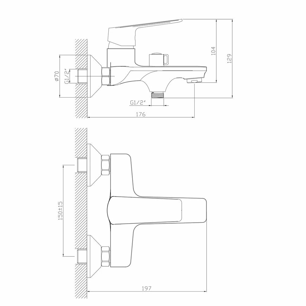 Смеситель для ванны 35k MIXLINE ML15-01GR графит