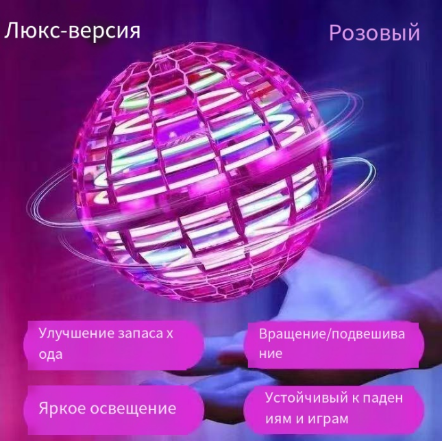 Игрушка для детей спиннер "Летающий шар", шестилепестковая, светящаяся, розовый
