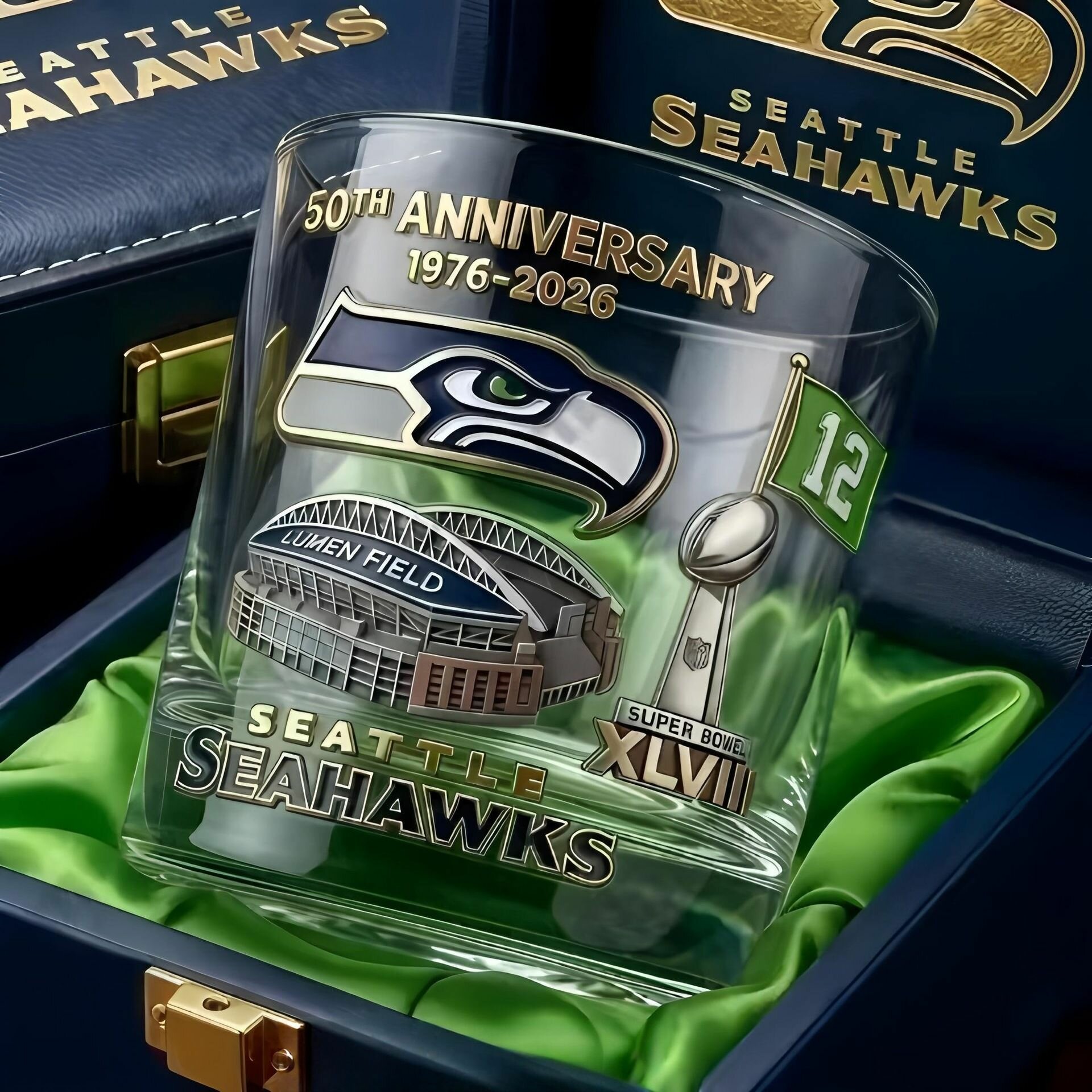 Бесцветный и прозрачный, Whiskey Стекло, 300 мл Стекло, Seattle Seahawks, Поверхность плоская, не объемная