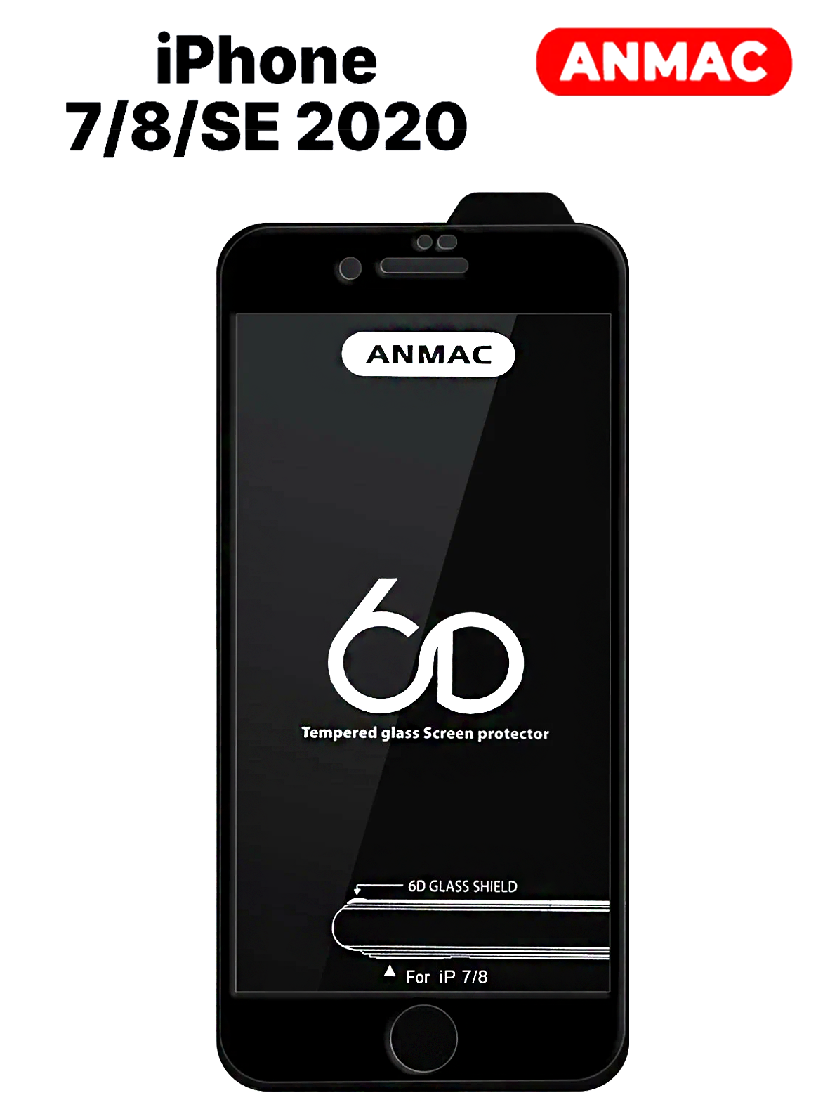 Защитное стекло Anmac для Apple iPhone 7/iPhone 8/iPhone SE (2020) с черной рамкой, 6D PREMIUM