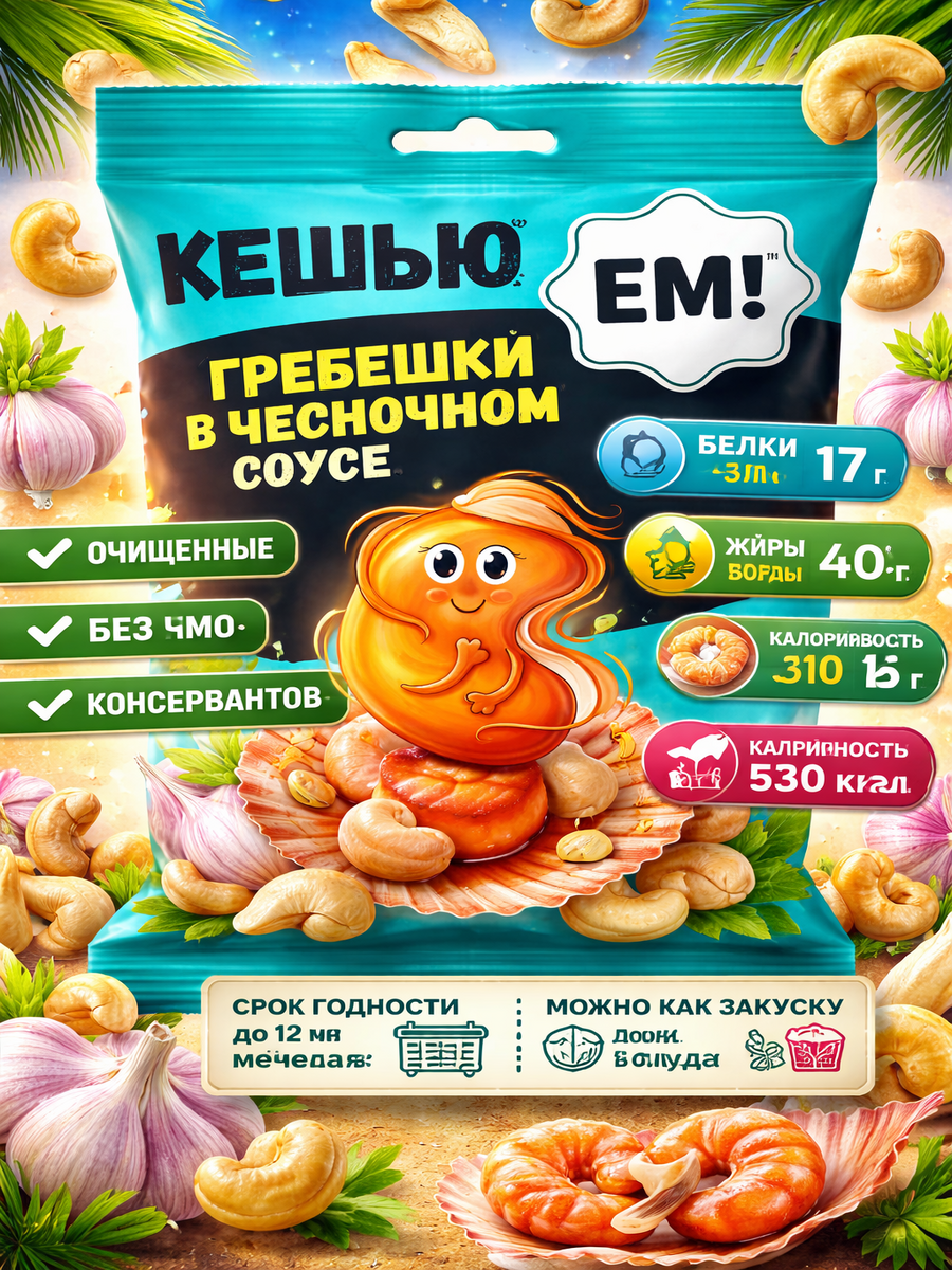 Кешью Ем жареный со вкусом гребешков, 180г