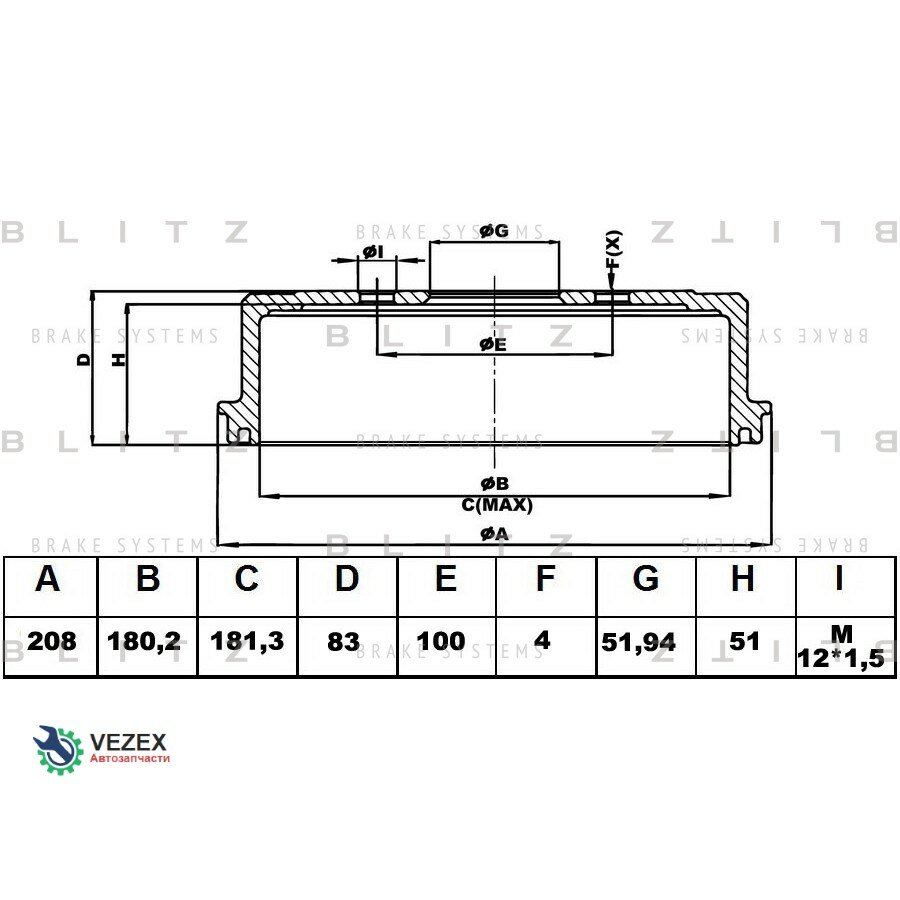 BLITZ BT0107 Барабан тормозной