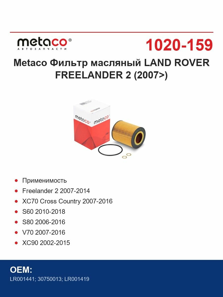 Metaco Фильтр масляный LAND ROVER FREELANDER 2 (2007>)