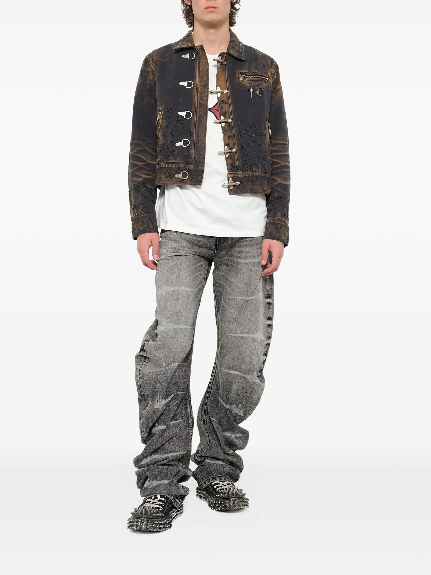 Куртка THUG CLUB Distressed washed denim jacket, размер 52, black/black — фото 1