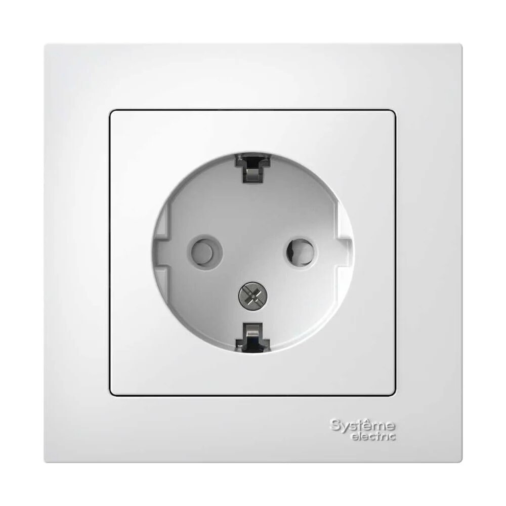 Розетка Systeme Electric (Schneider Electric) ATLAS DESIGN с заземл. защ. шторки 16А в сборе бел.