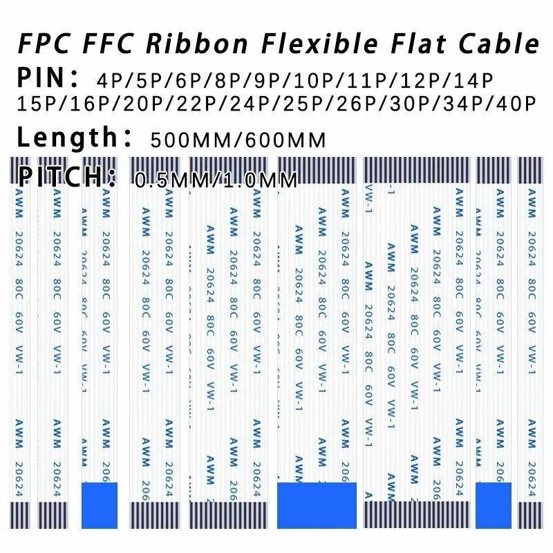 2 шт. гибкий плоский кабель FPC FFC, 4-40 контактов, шаг 0,5/1,0 25P, A, 1.0MM, Wire Length 500MM