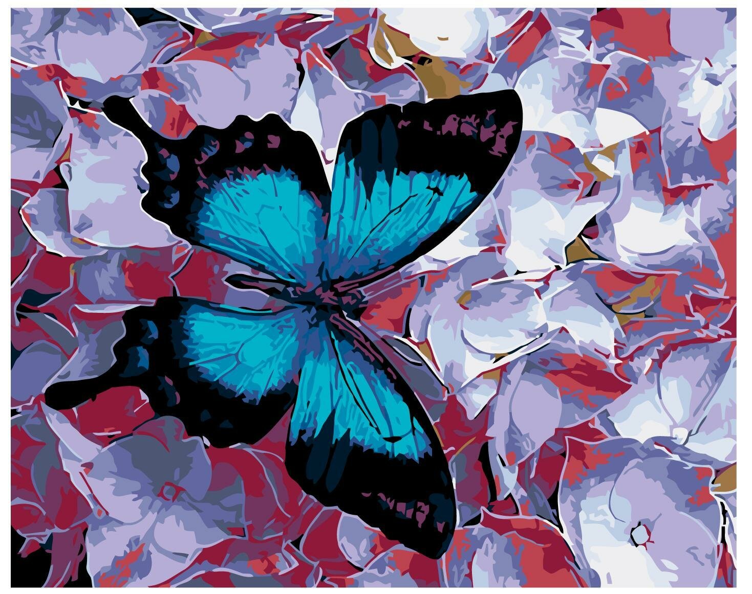 Картина по номерам, 40 x 50, F58, бабочка, цветы, живопись, поп-арт, лепестки
