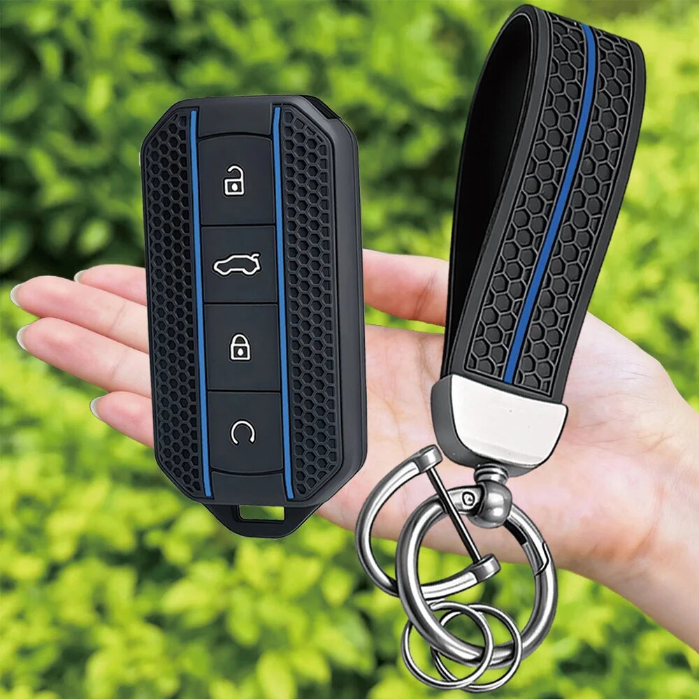 Силиконовый чехол-брелок для автомобильных ключей Chery Jaecoo J5 J7 2025 2026: With Keychain Blue