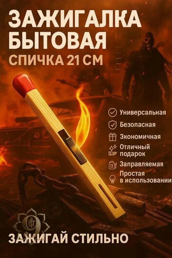 Длинная 21 см, заправляемая, пьезо для плиты, свечей и камина,1 шт