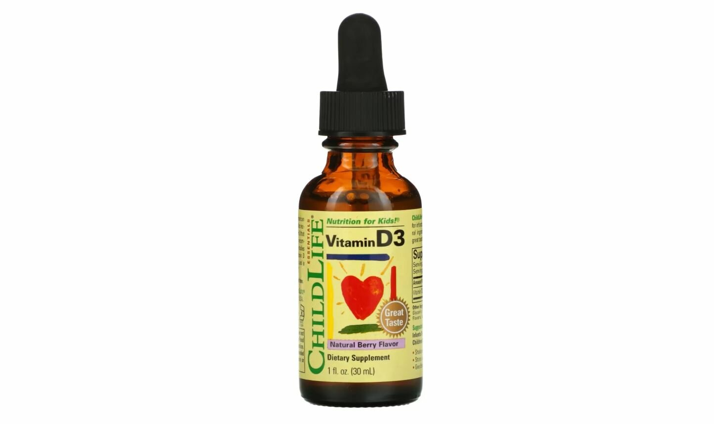 ChildLife, Vitamin D3, Витамин D3, вкус натуральных ягод, 30 мл