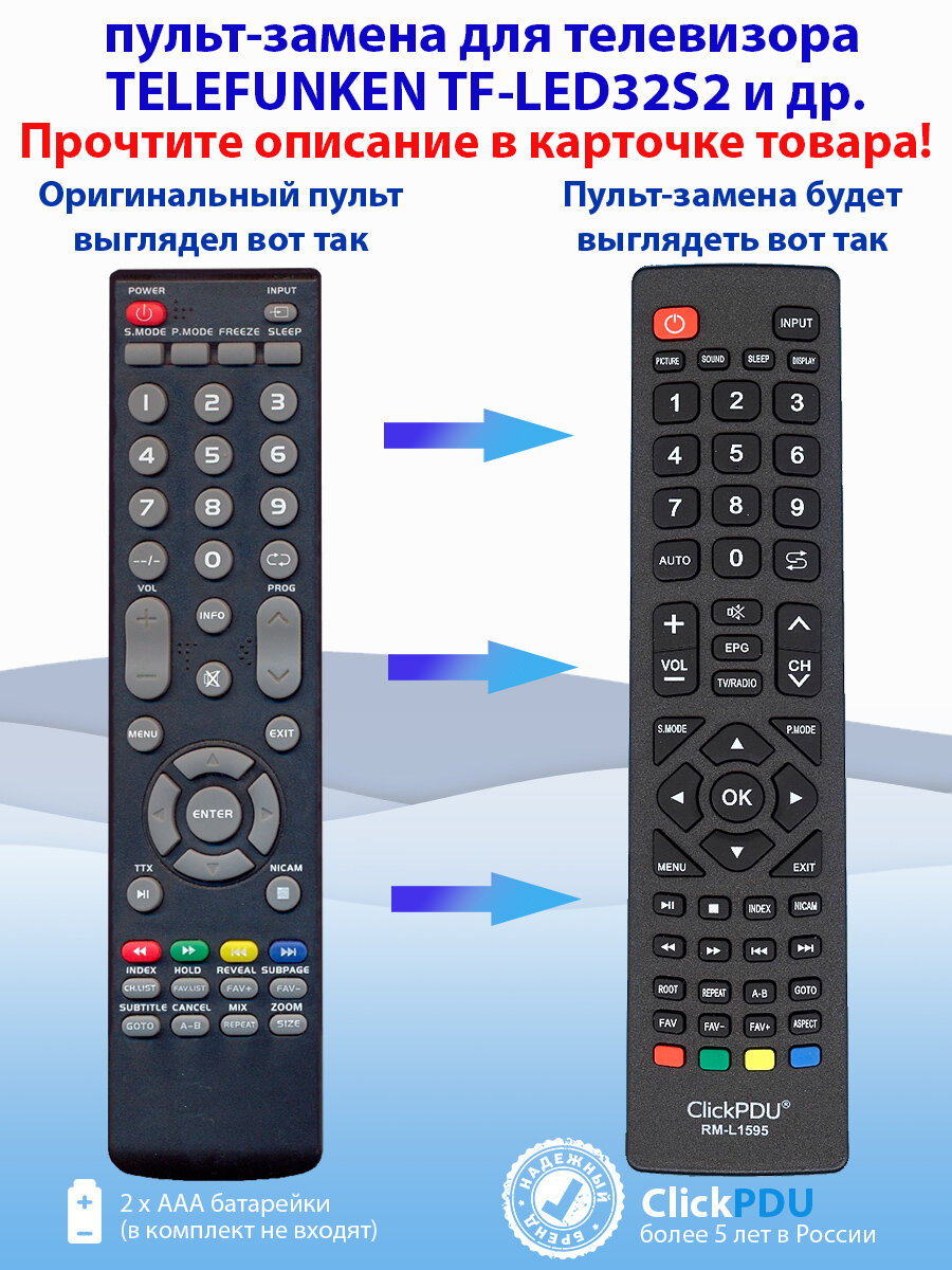 Пульт для телевизора TELEFUNKEN TF-LED32S2 и других