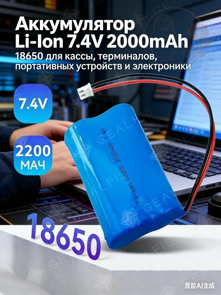 Надежный аккумулятор Li-ion 7.4V 2200mAh (сборка 18650), количество 1 шт, габариты 6.7х3.7х1.9 см, универсальный источник питания с защитной платой BMS и кабелем