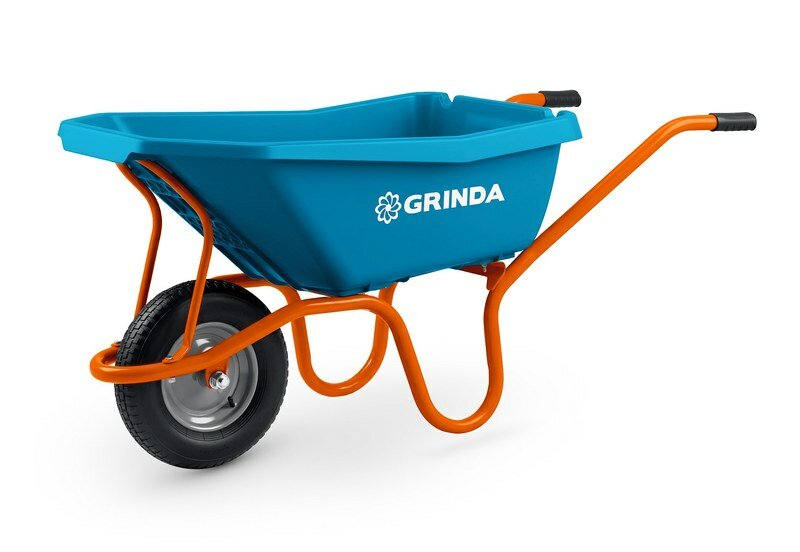Тачка садовая Grinda 422408 GP-21 ProLine, ударопрочный пластиковый кузов, 110 л, 180 кг, одноколесная, пневматическое колесо