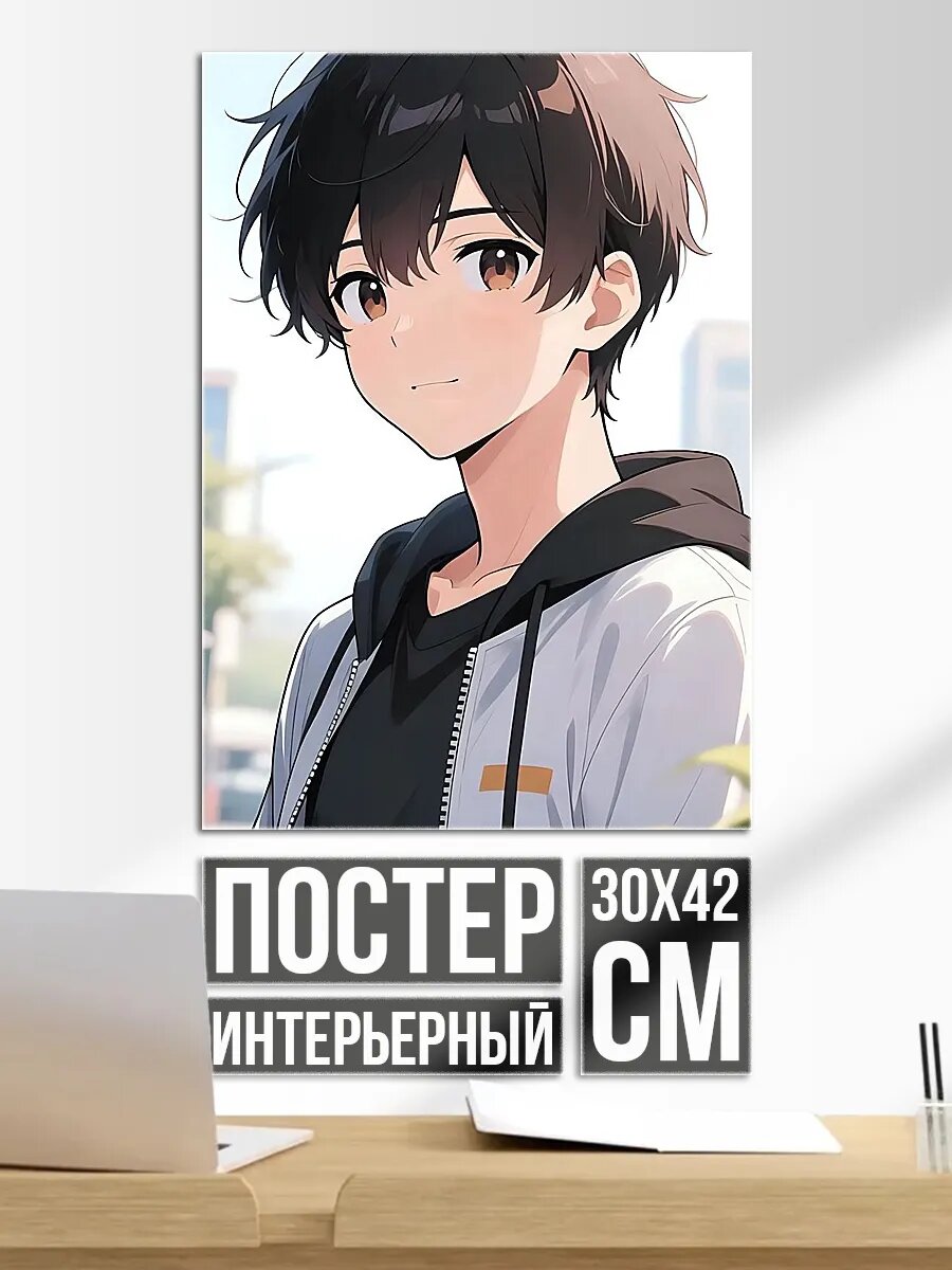 Плакат постер Аниме парень в капюшоне