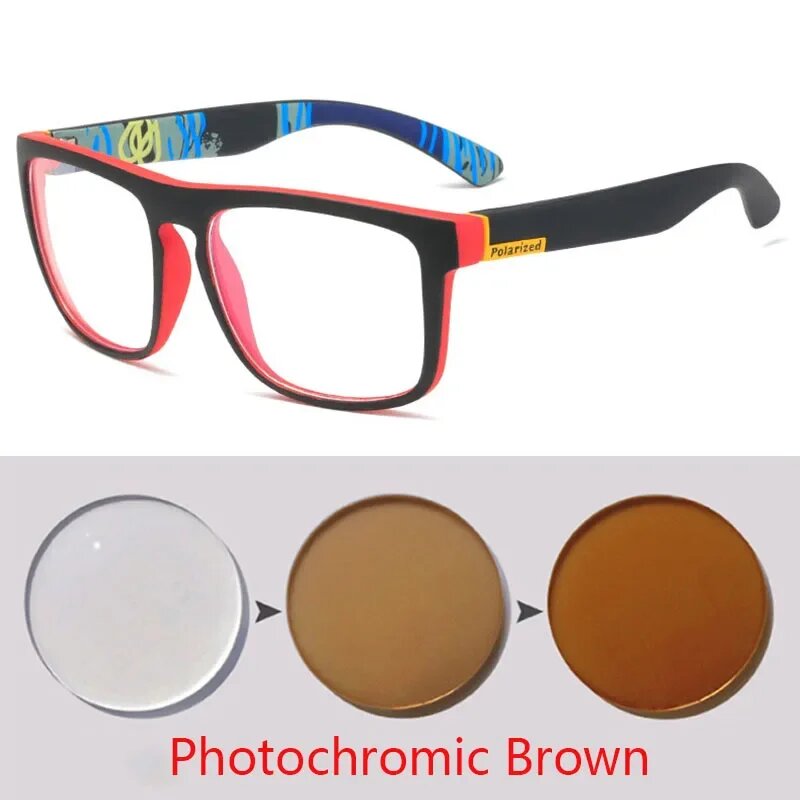 Спортивные очки BINSYSU фотохромные для близорукости red frame tea, Коричневый, Myopia -300