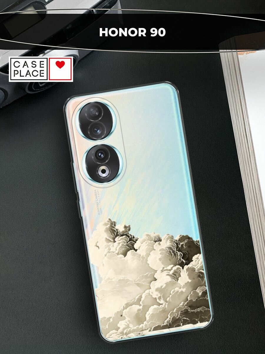 Чехол на Honor 90 / Хонор 90 с принтом Гравюра с облаками, прозрачный