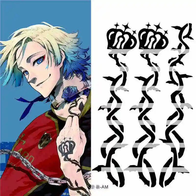 Временная тату-наклейка Michael Kaiser Anime Blue Lock: синяя роза B