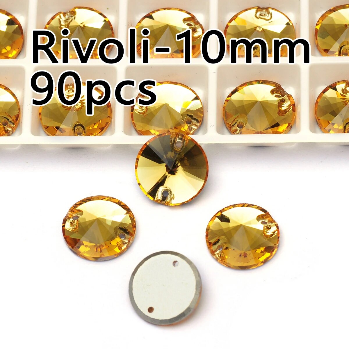 PUBRILEX Светлый Топаз Хрустальные стразы для рукоделия Rivoli 10mm 90pcs