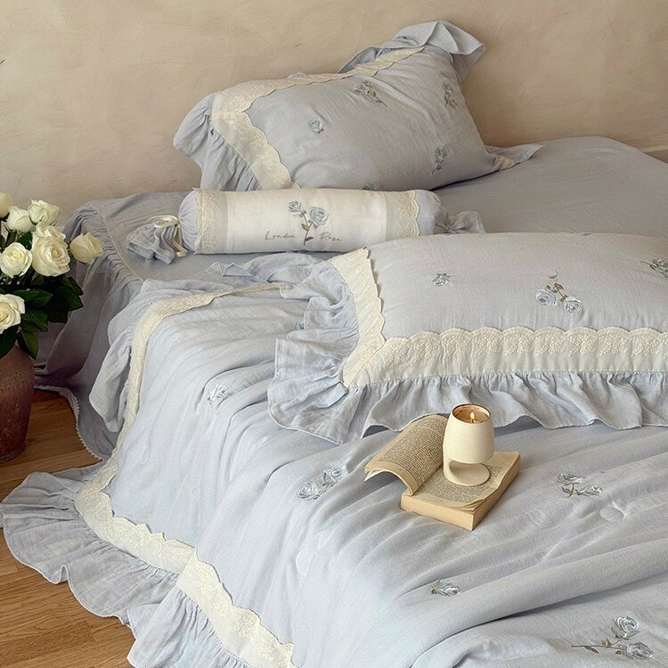 Прованс Роза Набор Летней Подушки, Синий, 220x240см, 100% Хлопок, Дышащая, Можно Стирать