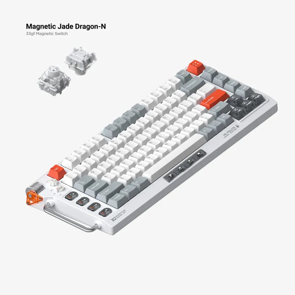 NuPhy Игровая клавиатура беспроводная Field75 HE V2 Magnetic Jade Dragon-N Switch, Английская раскладка, белый, оранжевый