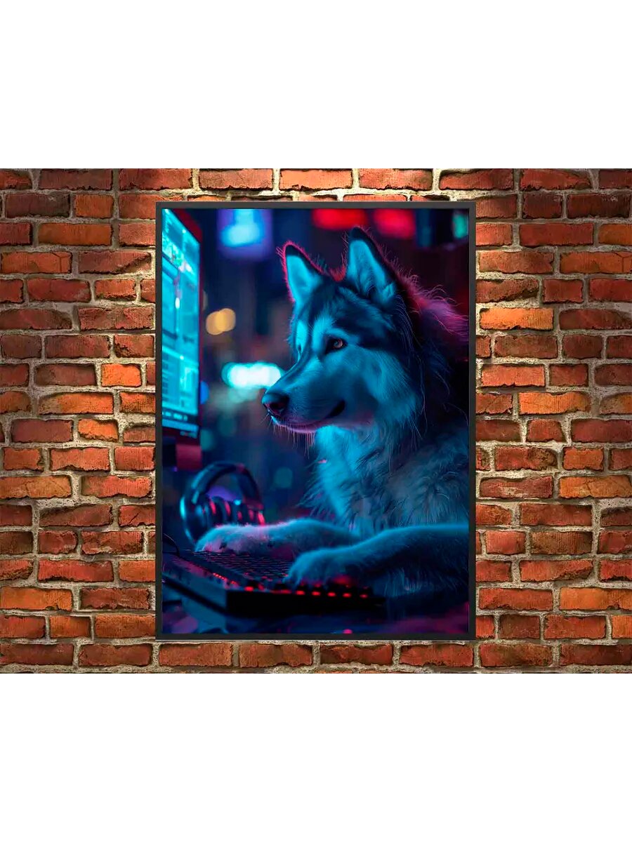 Аляскинский маламут-собака-программист 4, Плакат 30x42см