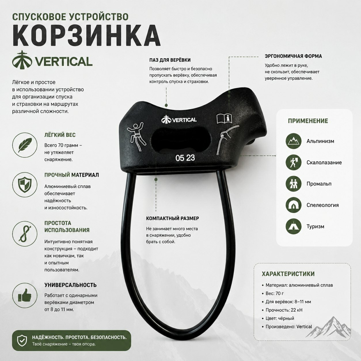 Ver 0314-2 Спусковое устройство Корзинка для альпинизма, промальп