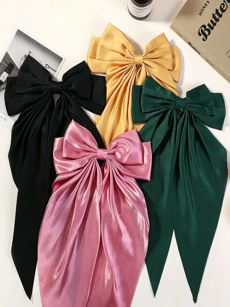 Бант для волос 1 шт. Длинный красный бантШелковый атласАксессуары для волос — фото 1