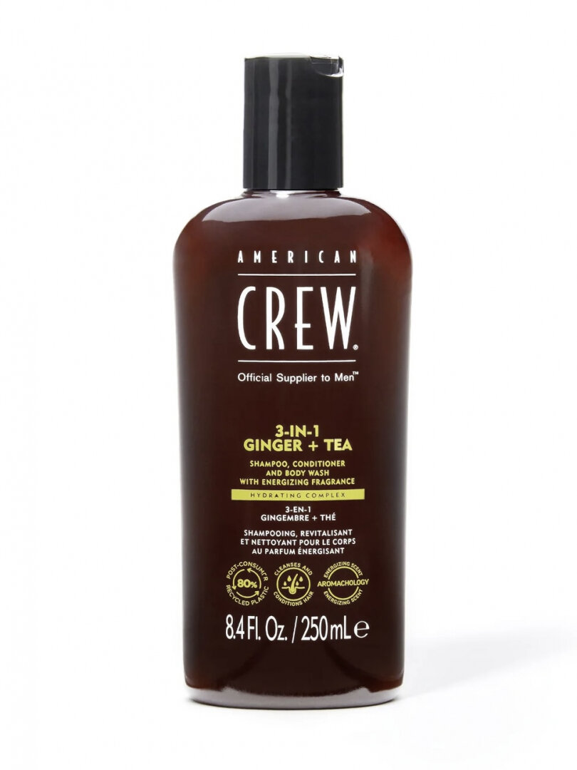 American CREW Ginger+Tea Шампунь, кондиционер, гель для душа 3-в-1 Имбирь+Чай 250 мл