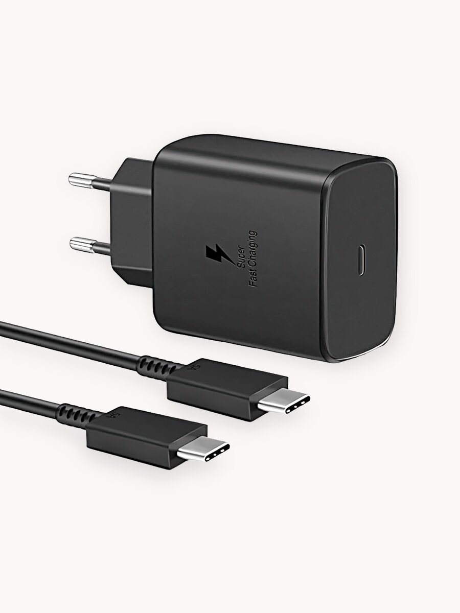 Зарядное устройство для Samsung 45W / Адаптер питания + кабель USB Type-C 5A / Супер быстрая зарядка 45W / Black