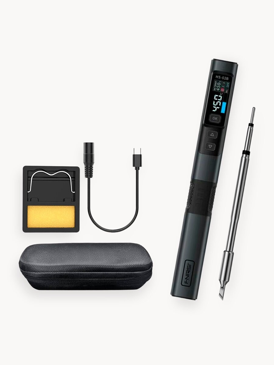 Паяльник FNIRSI HS-02B, цифровой, 2 сек. разогрев, 100Вт, 90-450C, с подставкой