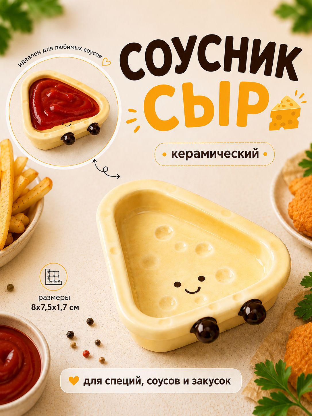 Соусник керамический для соусов и закусок, Сыр, 8 см