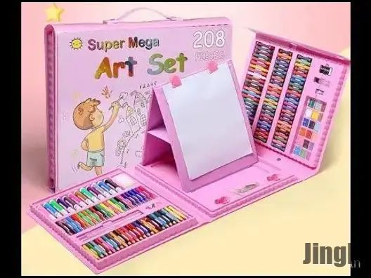 Премиумнабор для юного художника Super Mega Art Set с мольбертом, 208 предметов в розовом чемоданчике