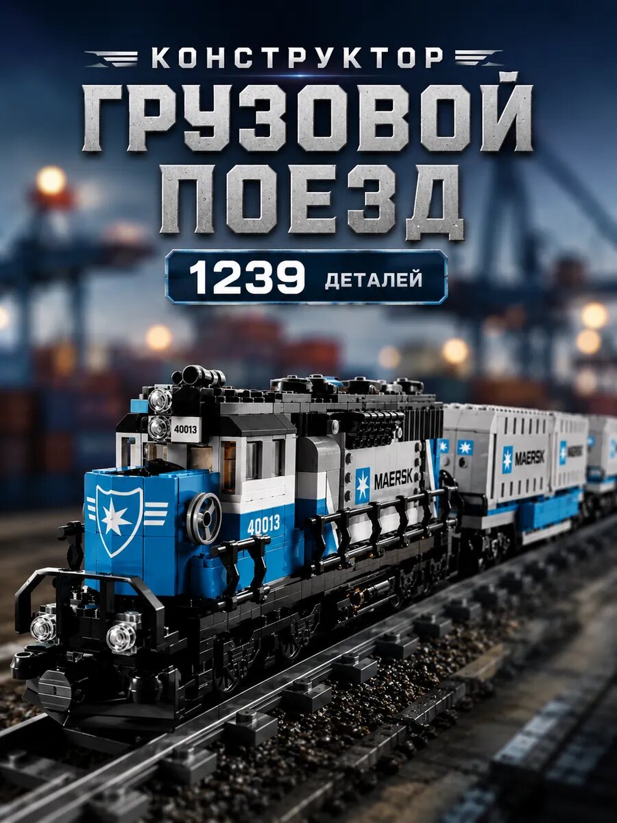 Конструктор техник "Грузовой поезд Moersk", 1239 деталей / для детей и взрослых / совместим с лего