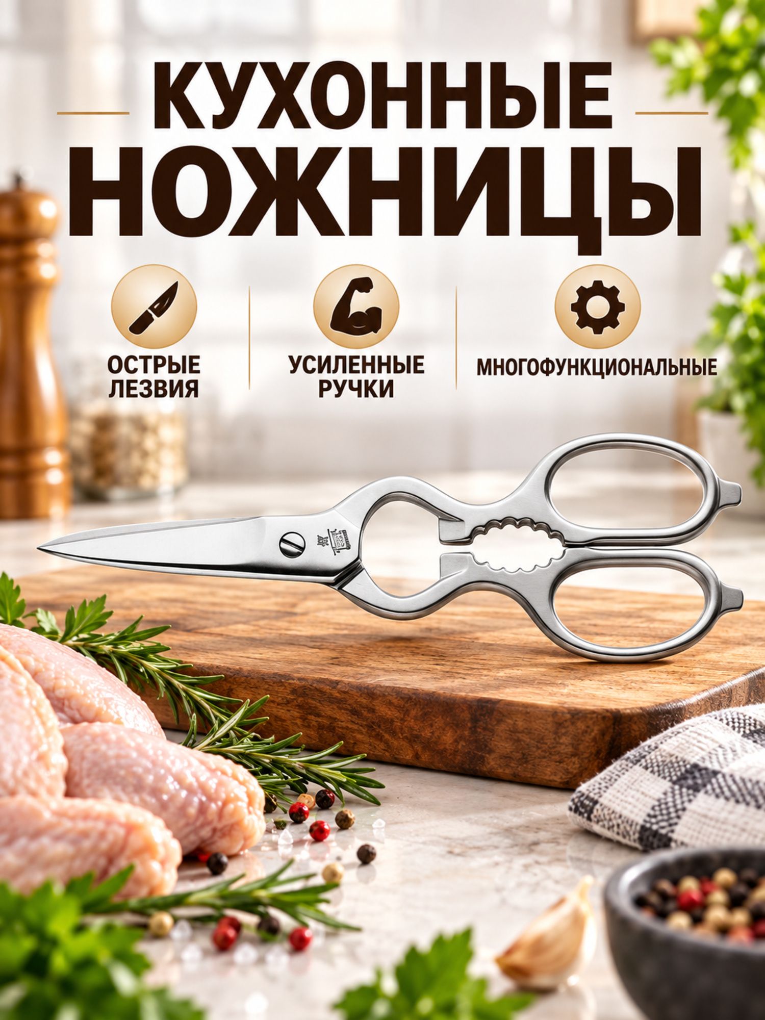 Ножницы 20 см, 1 шт, Артикул: 5825598986, Материал: Пластик, Сталь