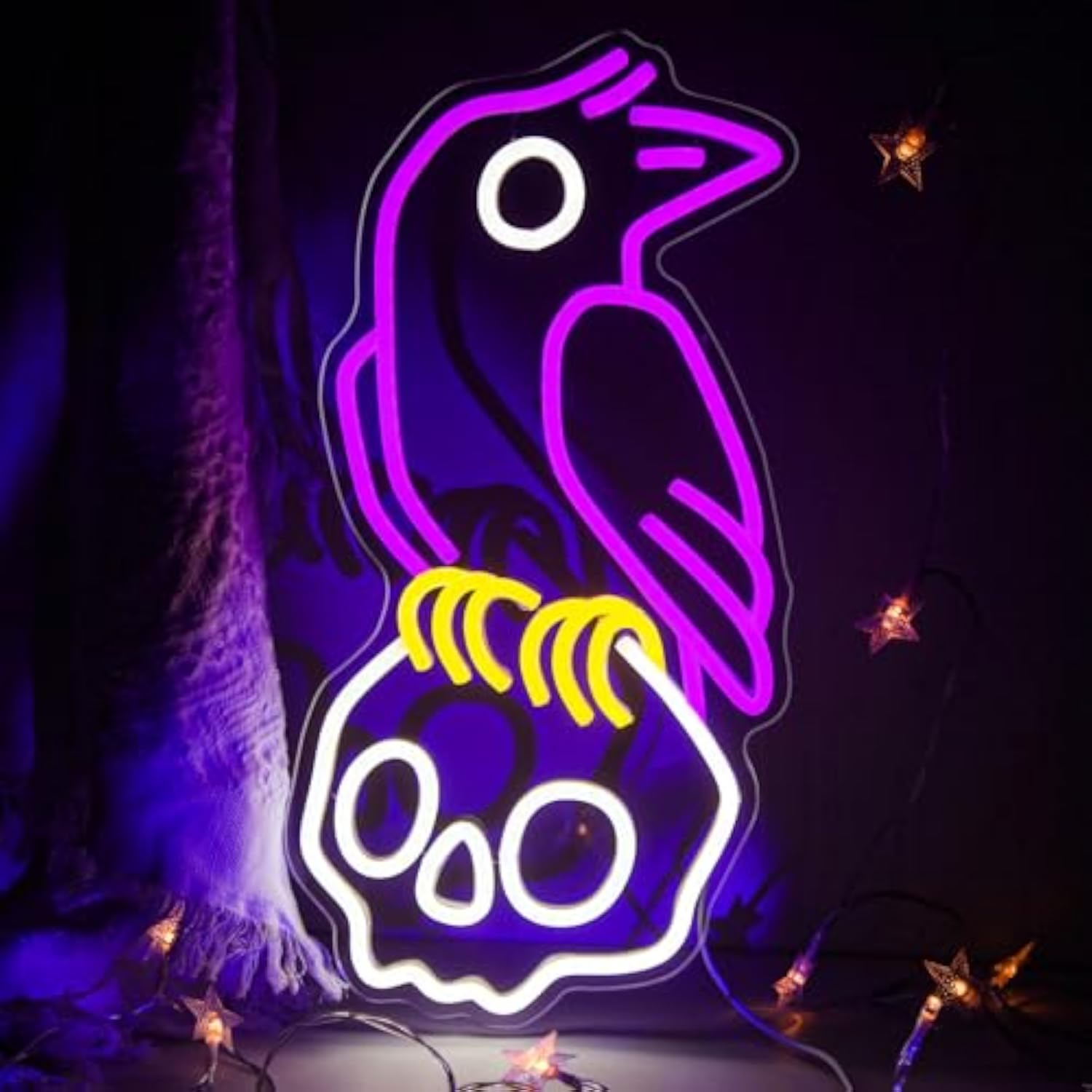 Неоновая вывеска Ворон на черепе LED, USB, акрил, настенный декор в готическом стиле для спальни и бара, подарок на день рождения и Новый год