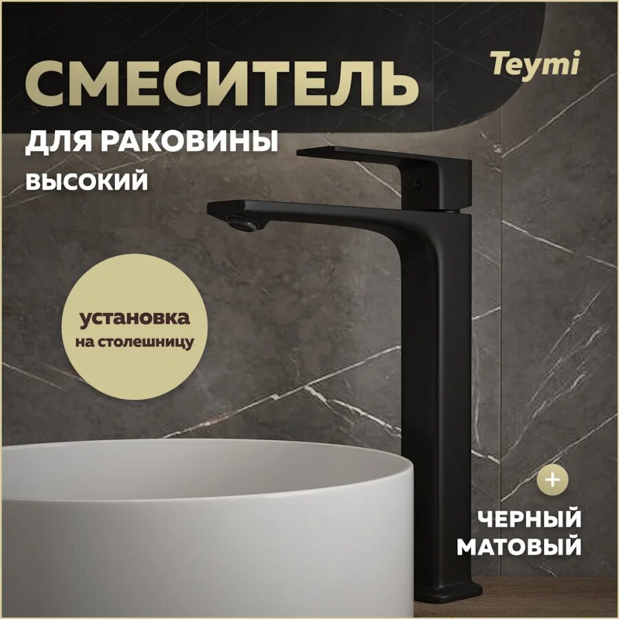 Смеситель для раковины Teymi Lori высокий, черный матовый T10260