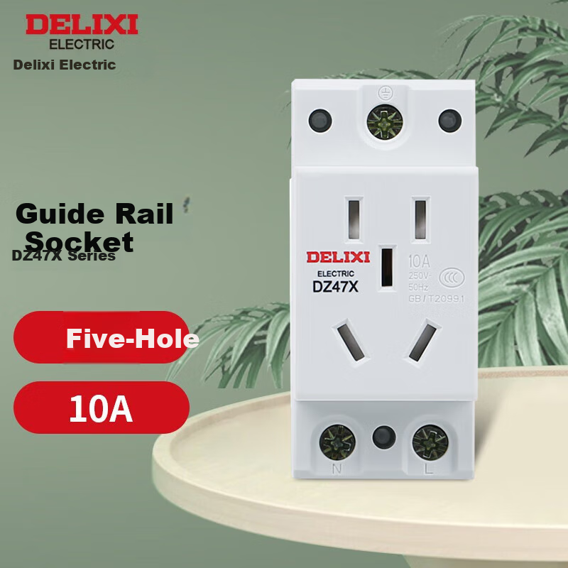 DELIXI ELECTRIC DIN Rail Socket DZ47X Модульная пятигнездная розетка однофазная двухполюсная 10А + заземленная