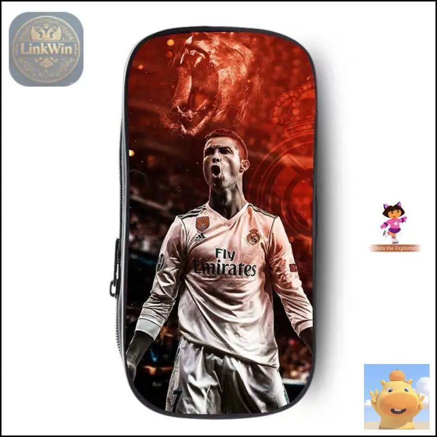 Пенал школьный (Криштиану Роналду) (Cristiano Ronaldo), холщовый, на молнии, с принтом, для начальной и средней школы, подарок мальчику