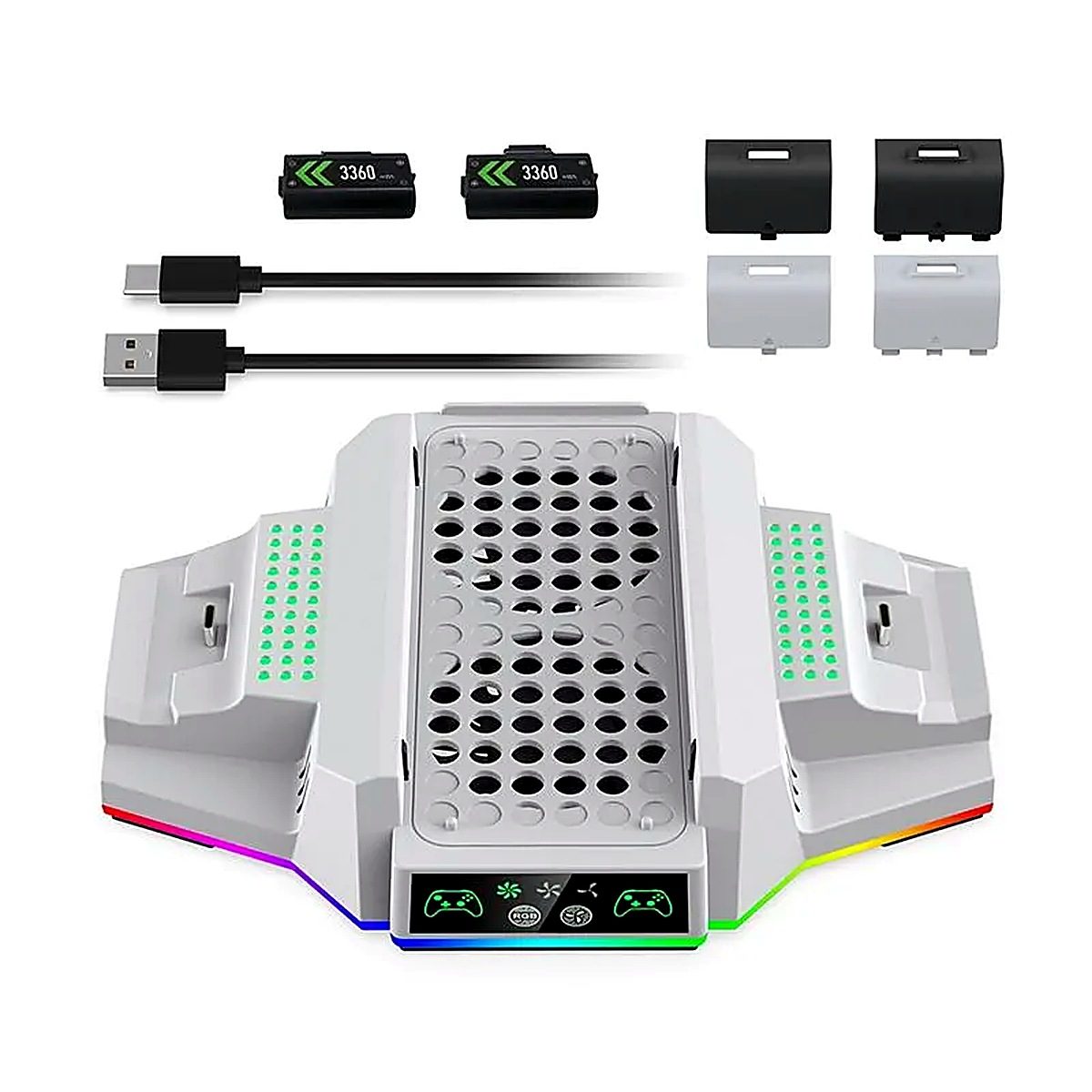 Зарядная док-станция для Xbox Series S, охлаждение консоли / RGB подсветка, двойная зарядка аккумуляторов