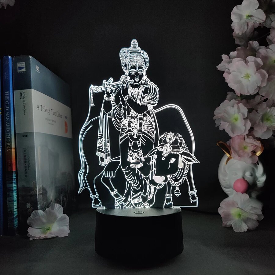 Лорд Кришна 7 color no remote Black Lamp Base