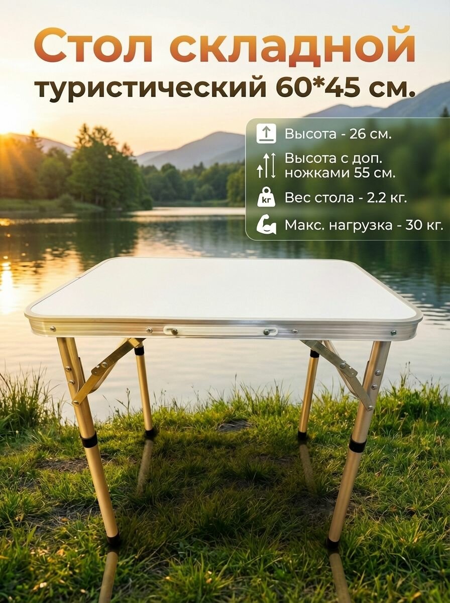 Стол складной туристический 60*45, высота 26/55, светлый