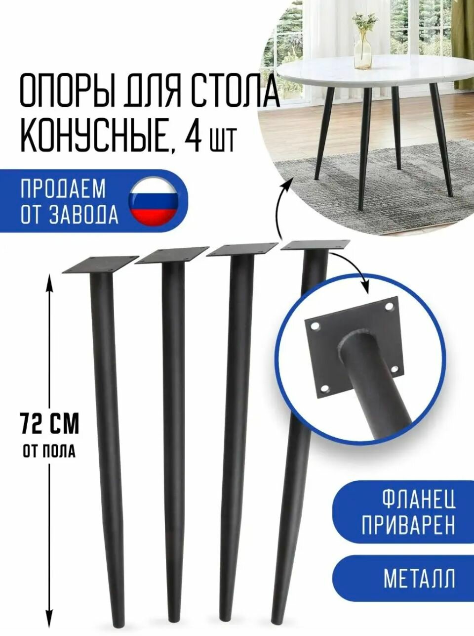 Ножки для стола металлические 72 см черные победа