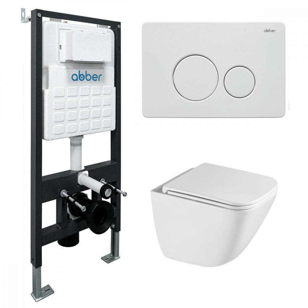 Инсталляция с унитазом комплект Abber Rechteck AC1220TC-AC0105-AC0121MW белый, с сиденьем и белой кнопкой смыва